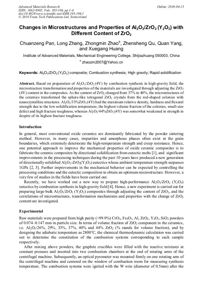 Changes in Microstructures and Properties of Al2O3/ZrO2 (Y2O3) with Different Content of ZrO2 ...
