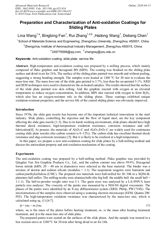 Preparation and Characterization of Anti-Oxidation Coatings for Sliding ...