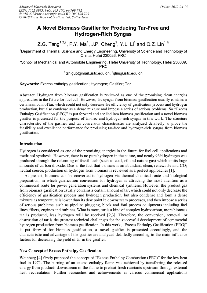 A Novel Biomass Gasifier for Producing Tar-Free and Hydrogen-Rich ...
