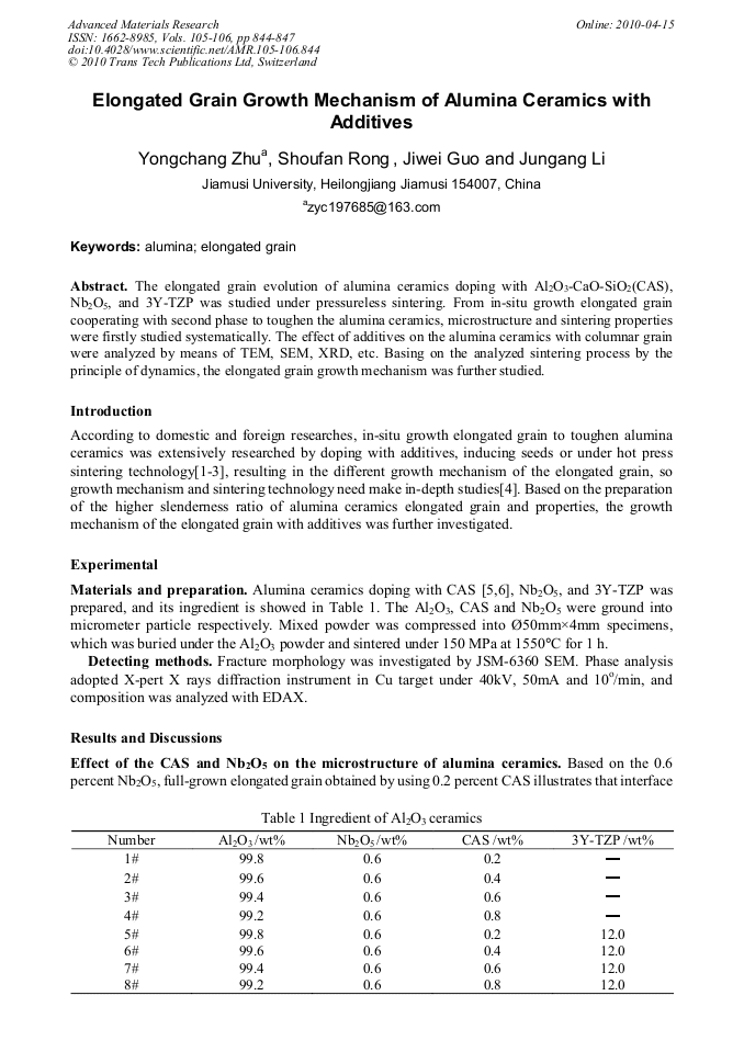 Elongated Grain Growth Mechanism of Alumina Ceramics with Additives ...