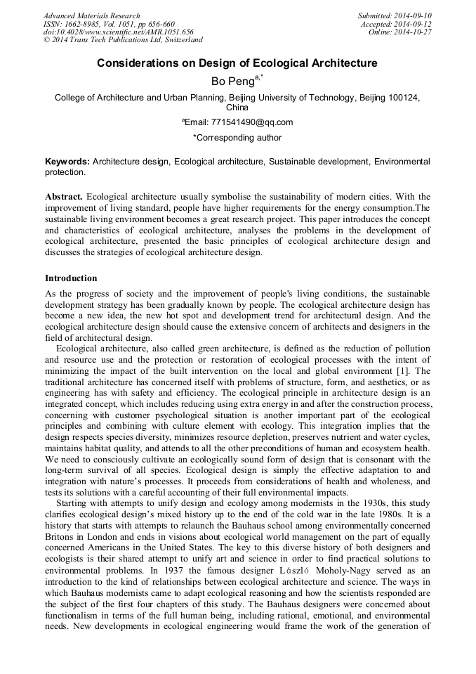 Considerations on Design of Ecological Architecture | Scientific.Net