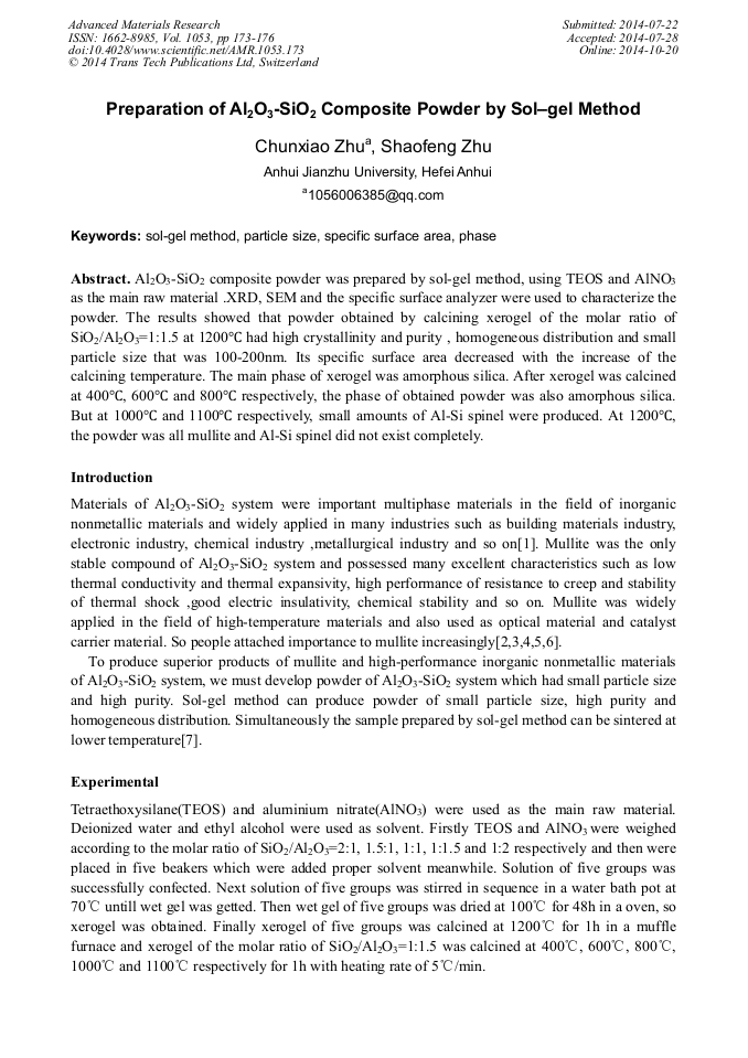 Preparation of Al2O3-SiO2 Composite Powder by Sol–Gel Method ...