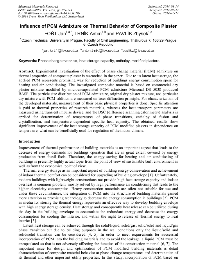 Influence of PCM Admixture on Thermal Behavior of Composite Plaster ...