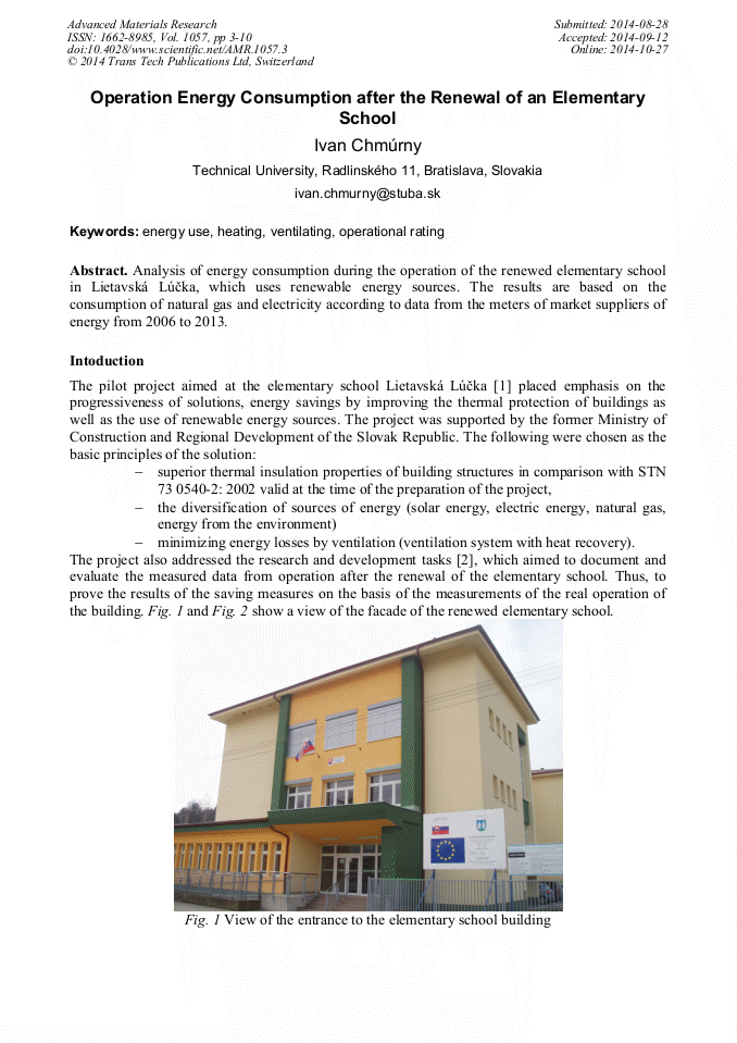 Operation Energy Consumption after the Renewal of an Elementary School ...