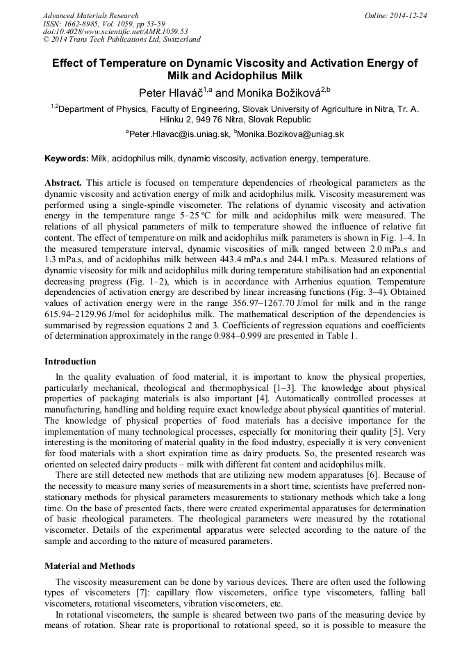 Effect of Temperature on Dynamic Viscosity and Activation Energy of ...