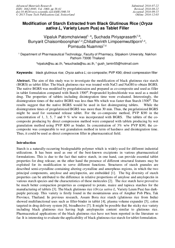 Modification of Starch Extracted from Black Glutinous Rice (Oryza ...