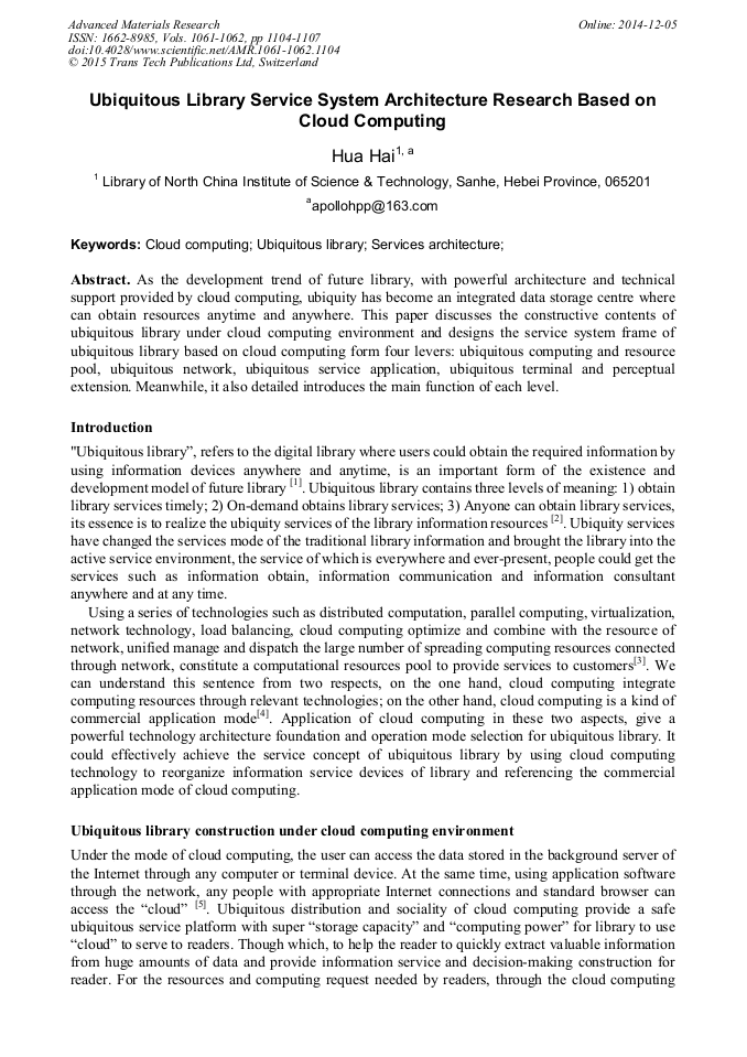 Ubiquitous Library Service System Architecture Research Based on Cloud Computing | Scientific.Net
