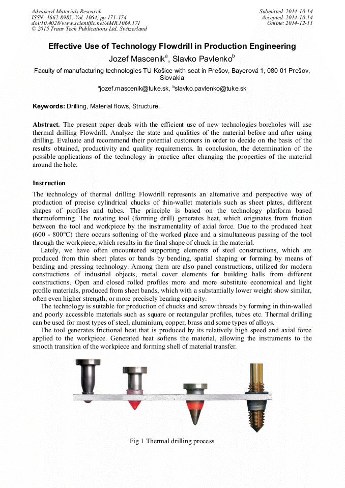Effective Use of Technology Flowdrill in Production Engineering | Scientific.Net
