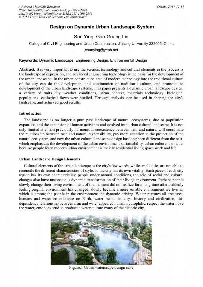 Design on Dynamic Urban Landscape System | Scientific.Net