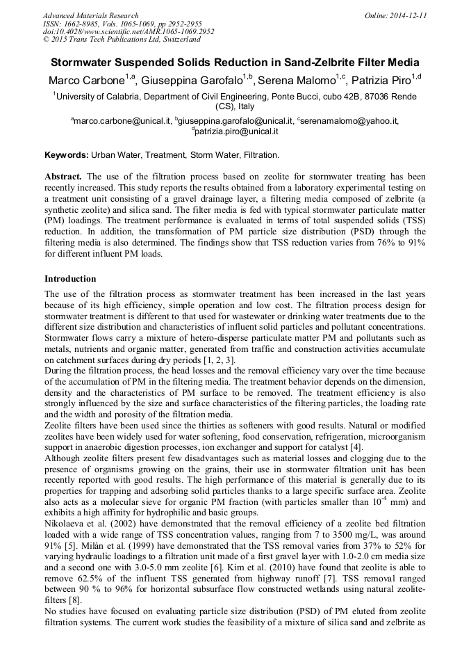 Stormwater Suspended Solids Reduction in Sand-Zelbrite Filter Media ...