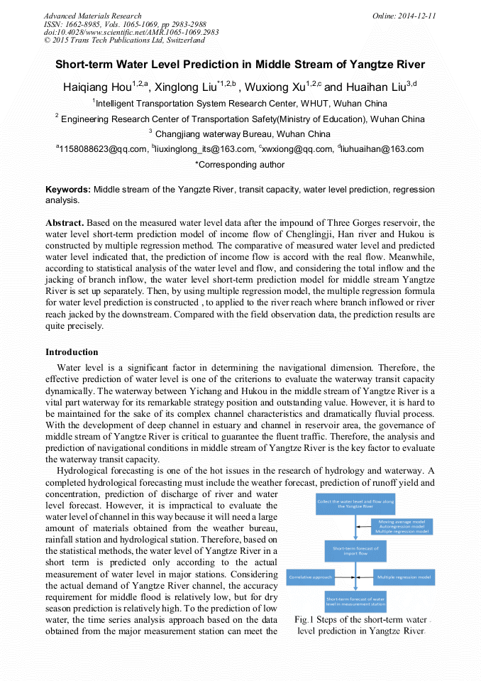 Short-Term Water Level Prediction in Middle Stream of Yangtze River ...