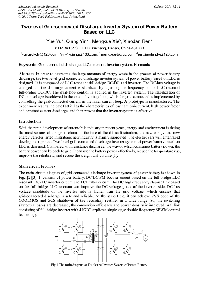 Two-Level Grid-Connected Discharge Inverter System of Power Battery ...