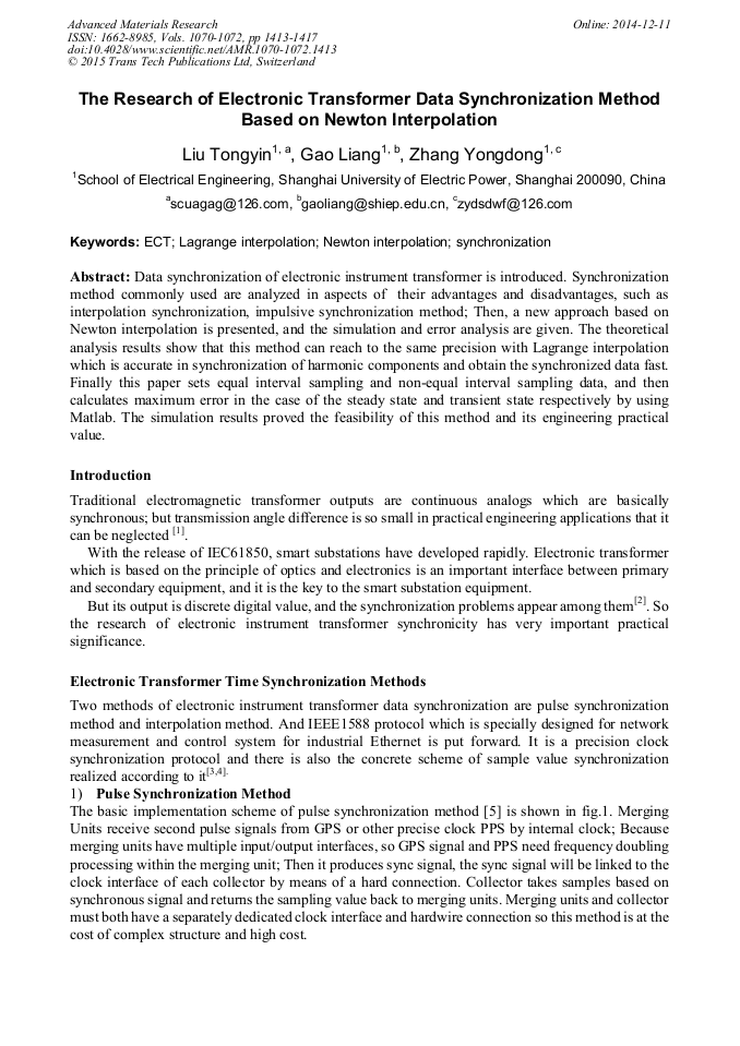 The Research Of Electronic Transformer Data Synchronization Method Based On Newton Interpolation