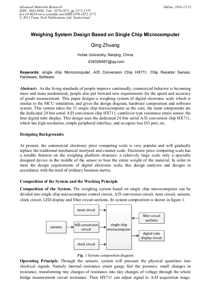 Weighing System Design Based on Single Chip Microcomputer | Scientific.Net