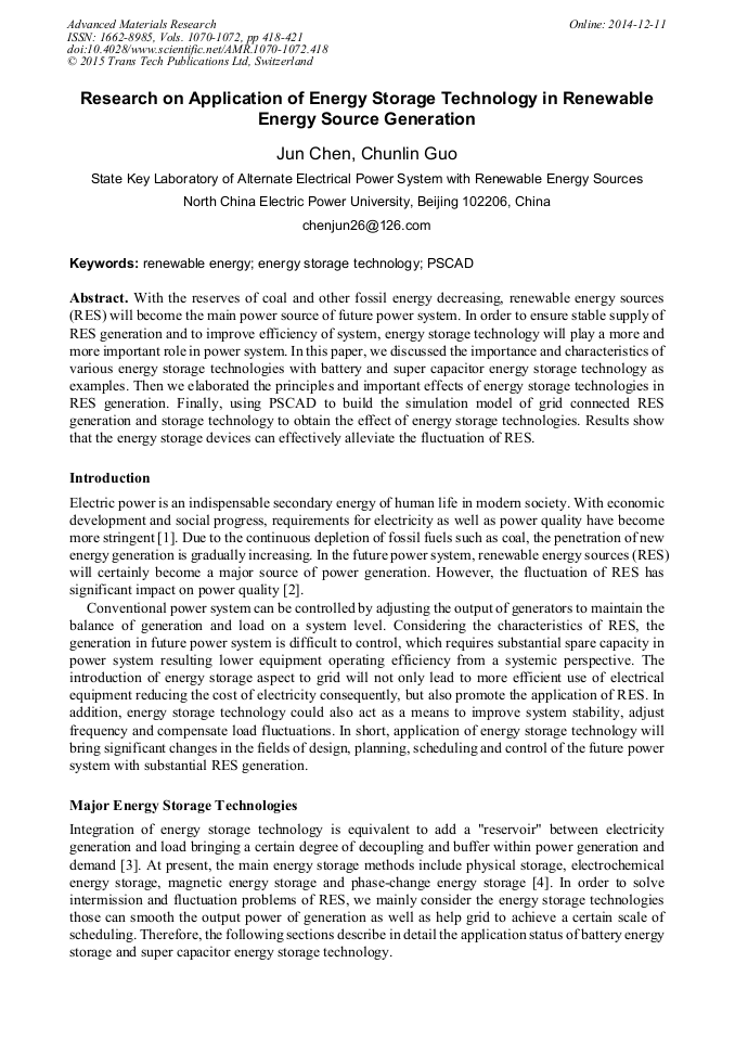 Research on Application of Energy Storage Technology in Renewable ...