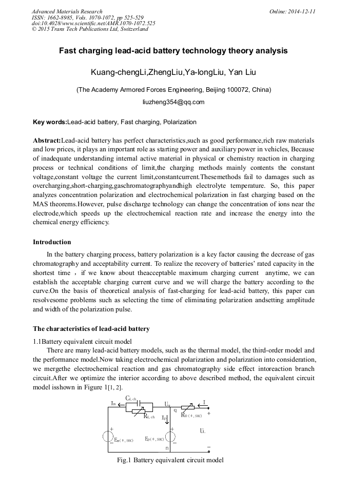 Fast Charging Lead-Acid Battery Technology Theory Analysis | Scientific.Net
