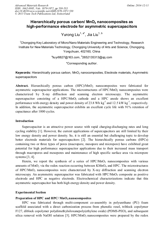 Hierarchically Porous Carbon/MnO2 Nanocomposites as High-Performance ...