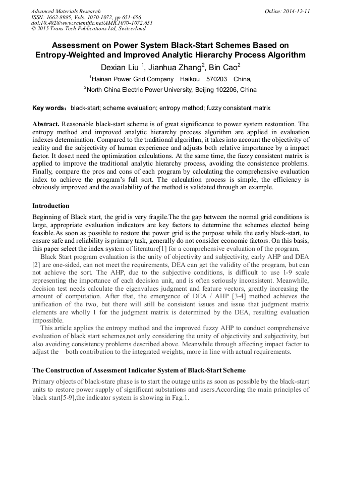 Assessment on Power System Black-Start Schemes Based on Entropy ...