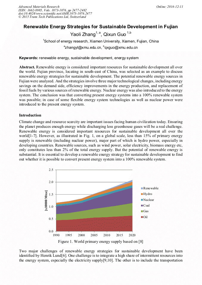Renewable Energy Strategies for Sustainable Development in Fujian ...