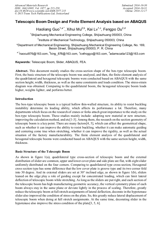 Telescopic Boom Design and Finite Element Analysis Based on ABAQUS ...