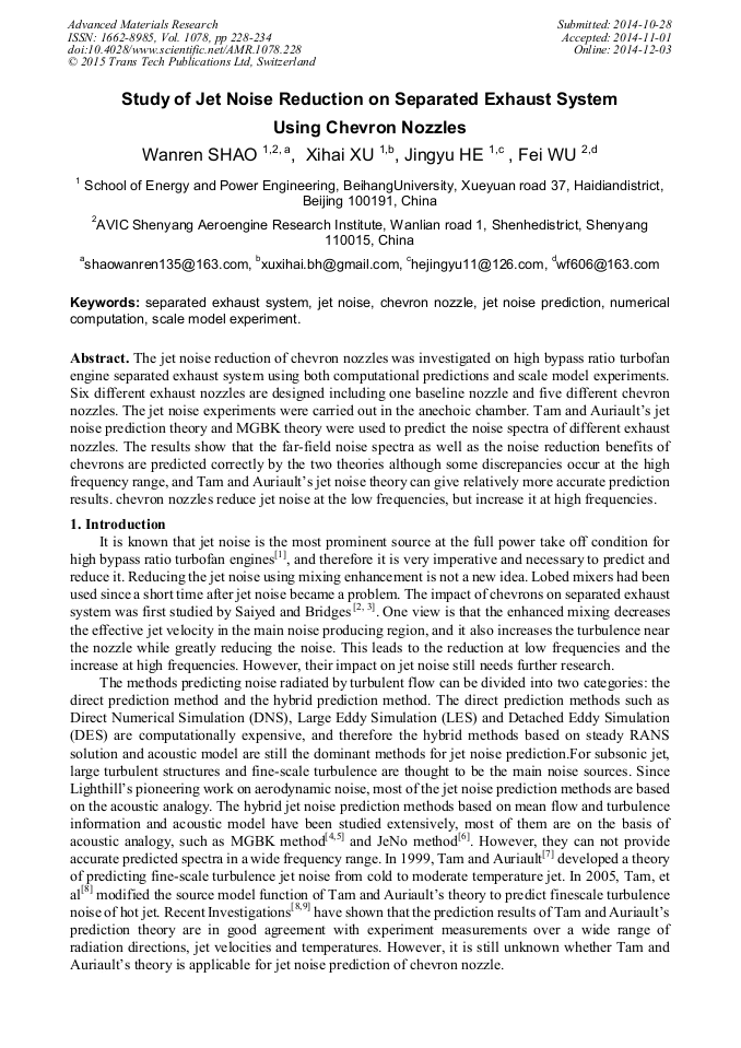 Study of Jet Noise Reduction on Separated Exhaust System Using Chevron ...