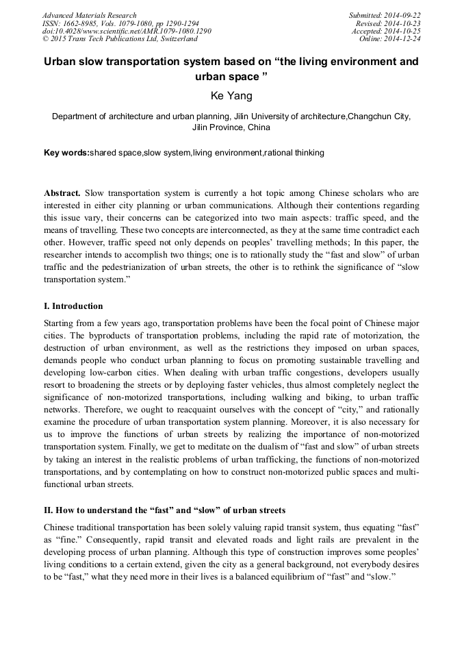 Urban Slow Transportation System Based on “The Living Environment and ...