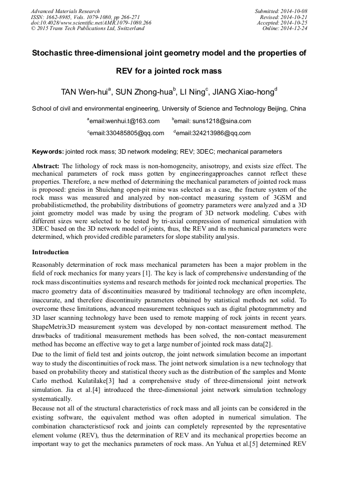 Stochastic Three-Dimensional Joint Geometry Model and the Properties of ...