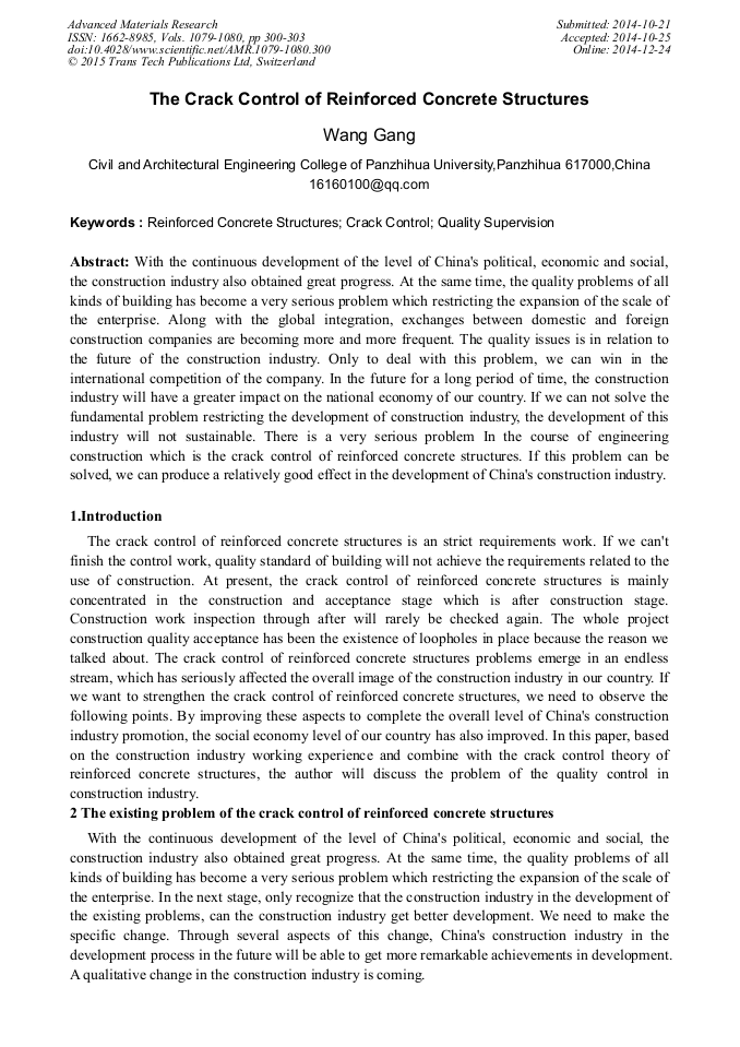 The Crack Control of Reinforced Concrete Structures | Scientific.Net
