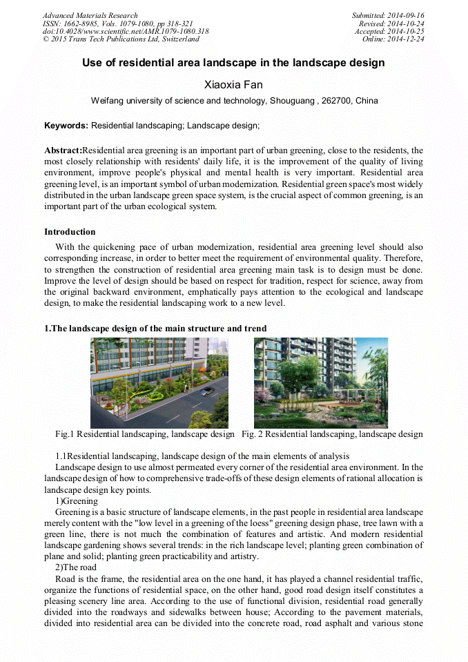 Use of Residential Area Landscape in the Landscape Design | Scientific.Net