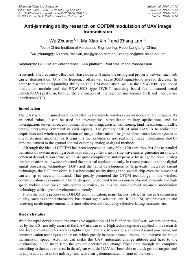 Anti-Jamming Ability Research on COFDM Modulation of UAV Image ...