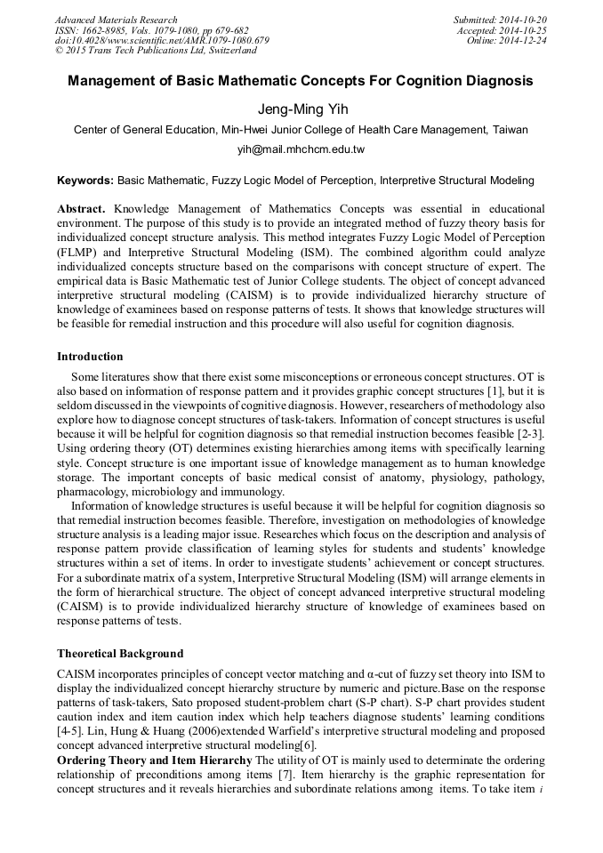 Management of Basic Mathematic Concepts for Cognition Diagnosis ...