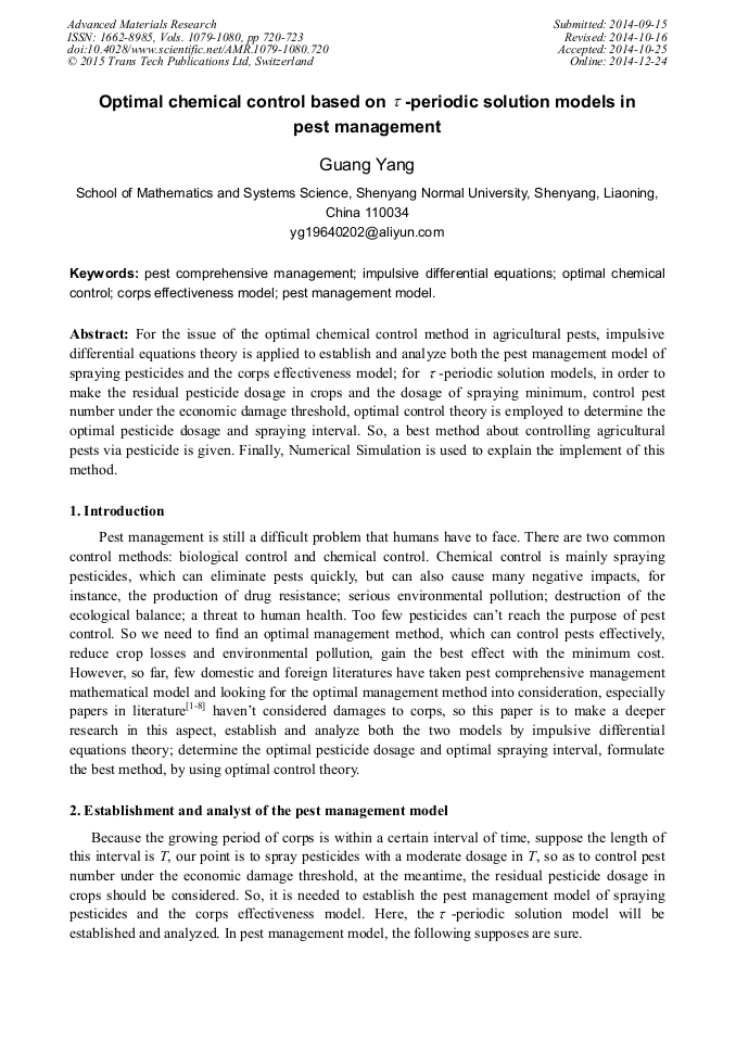 Optimal Chemical Control Based on τ-Periodic Solution Models in Pest ...