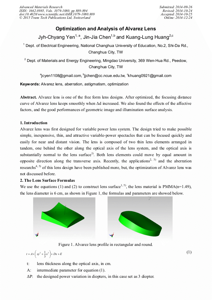 Optimization and Analysis of Alvarez Lens | Scientific.Net