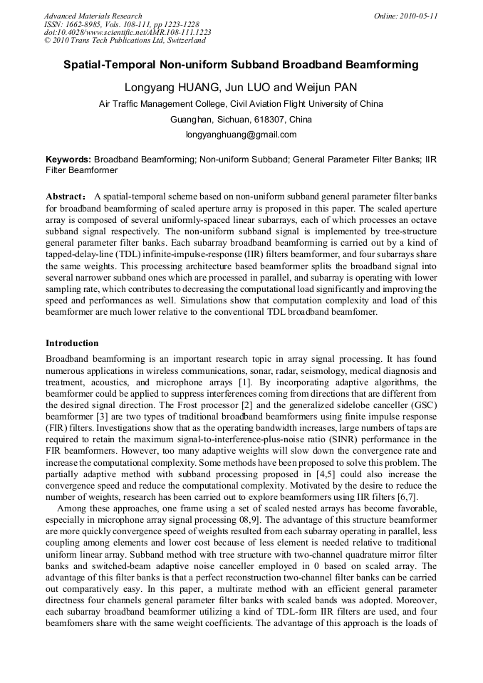 Spatial-Temporal Non-Uniform Subband Broadband Beamforming | Scientific.Net