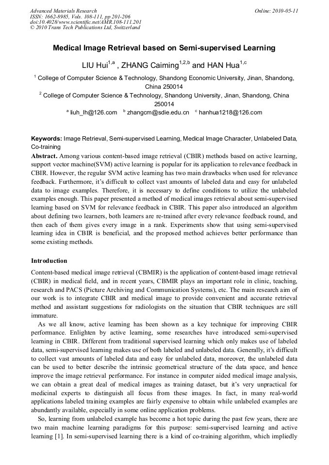 Medical Image Retrieval Based on Semi-Supervised Learning | Scientific.Net