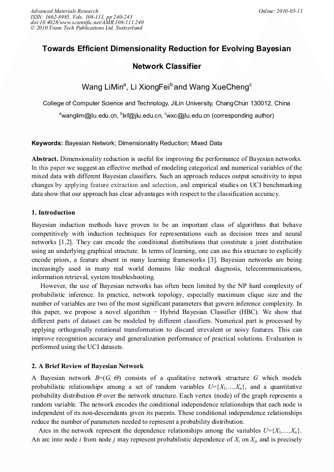 Towards Efficient Dimensionality Reduction for Evolving Bayesian ...