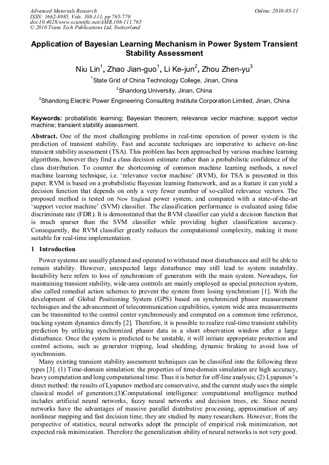 Application of Bayesian Learning Mechanism in Power System Transient ...