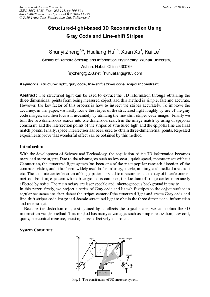 Structured-Light-Based 3D Reconstruction Using Gray Code and Line-Shift ...