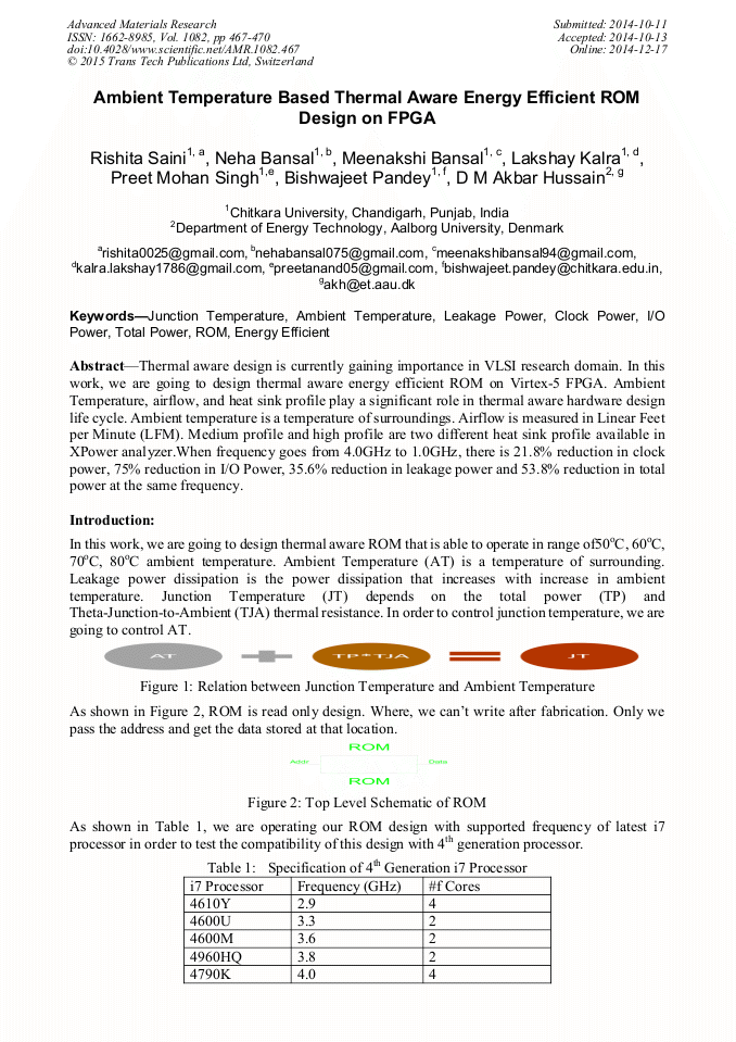 Ambient Temperature Based Thermal Aware Energy Efficient ROM Design on FPGA | Scientific.Net