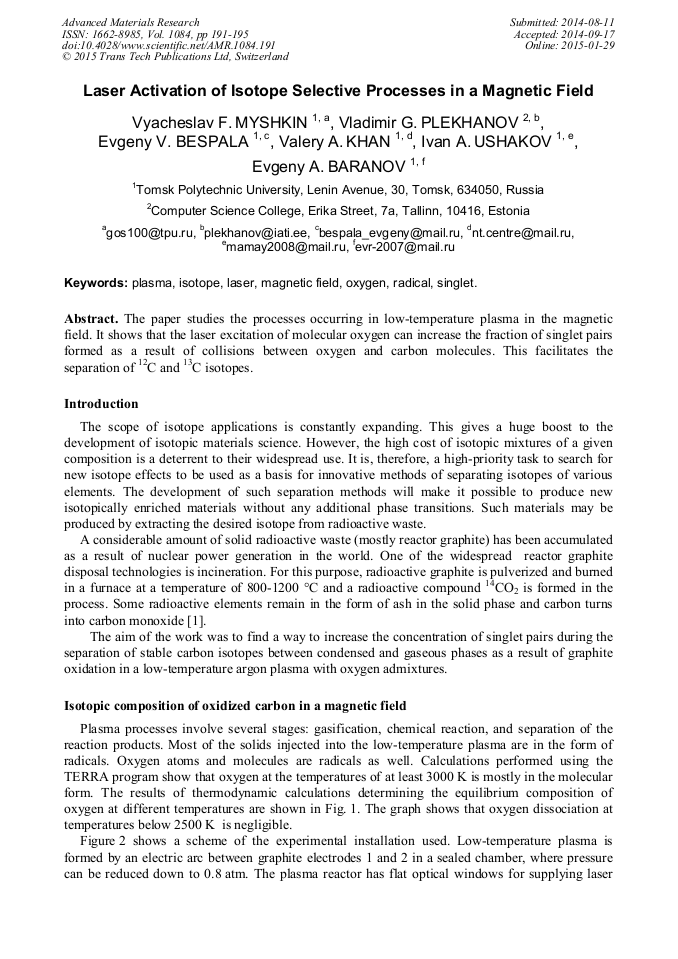 Laser Activation of Isotope Selective Processes in a Magnetic Field ...