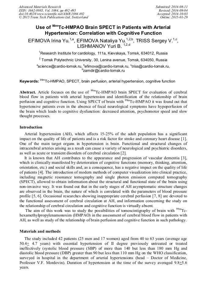 Use of 99mTc-HMPAO Brain SPECT in Patients with Arterial Hypertension ...