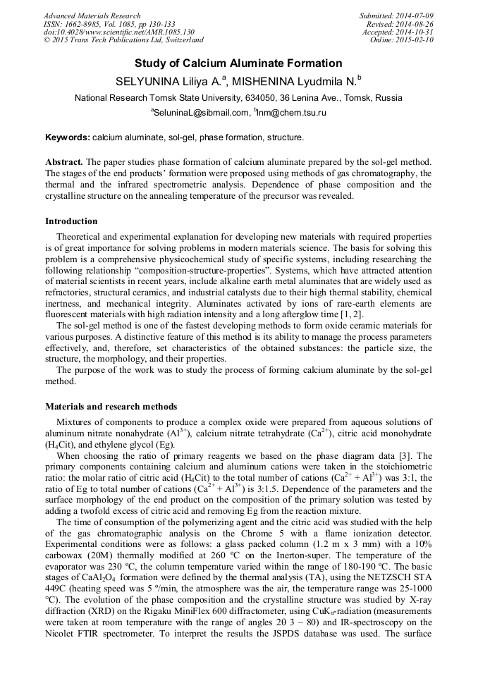 Study of Calcium Aluminate Formation | Scientific.Net
