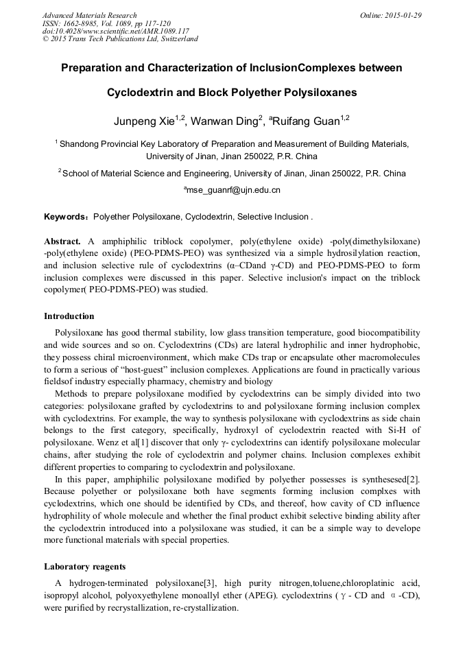 Preparation and Characterization of Inclusion Complexes between ...