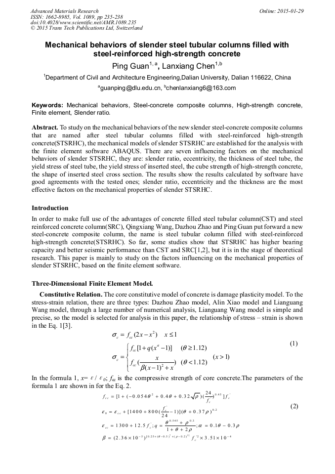 Mechanical Behaviors of Slender Steel Tubular Columns Filled with Steel ...