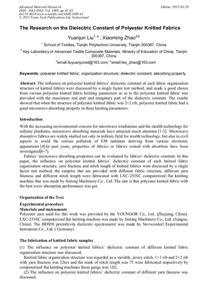 The Research on the Dielectric Constant of Polyester Knitted Fabrics ...