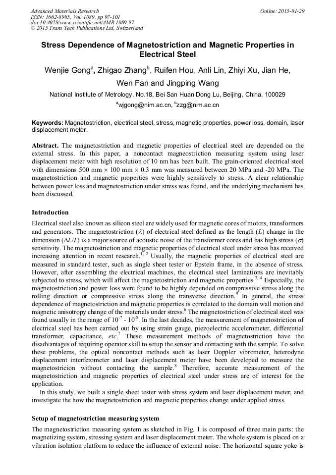 Stress Dependence of Magnetostriction and Magnetic Properties in ...