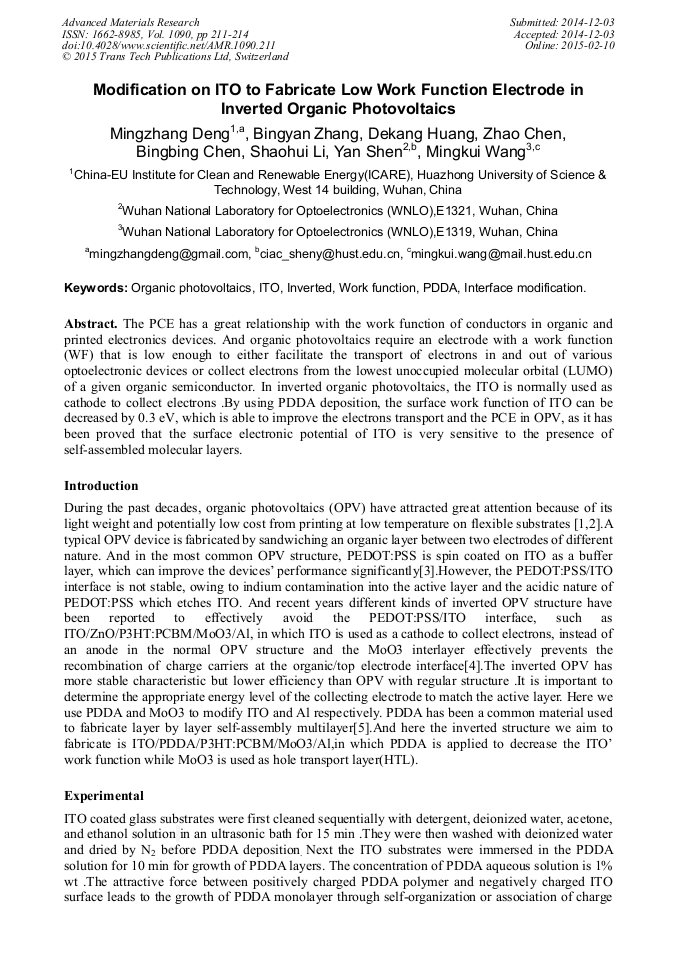 Modification on ITO to Fabricate Low Work Function Electrode in ...