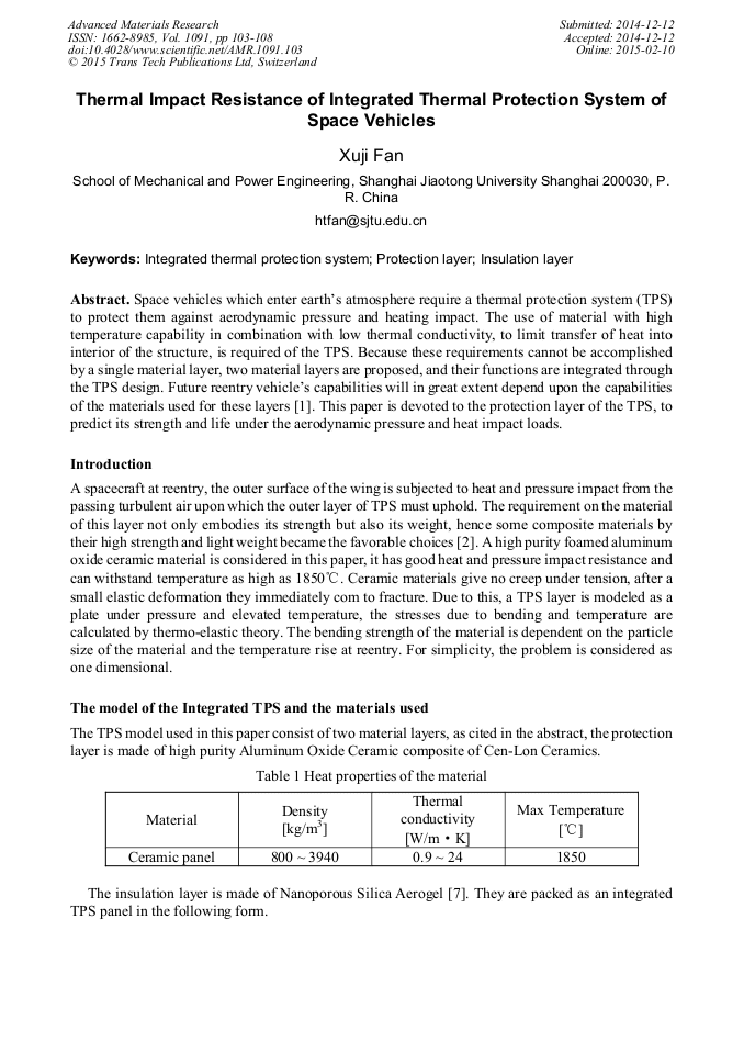 Thermal Impact Resistance of Integrated Thermal Protection System of ...