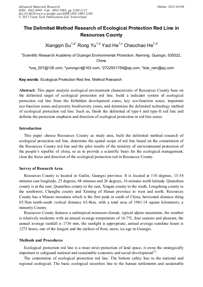 The Delimited Method Research of Ecological Protection Red Line in ...