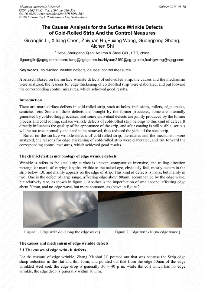 The Causes Analysis for the Surface Wrinkle Defects of Cold-Rolled ...